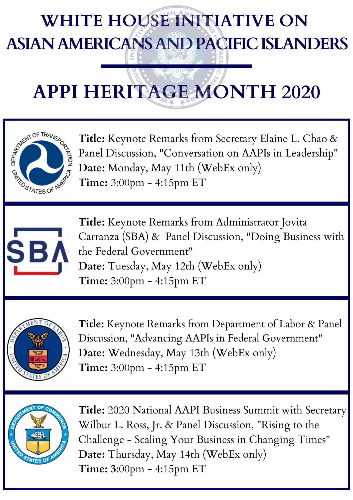 Events Celebrating Asian American Pacific Islander Heritage Month