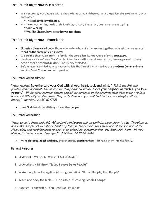 Harvest Church - Sermon Notes